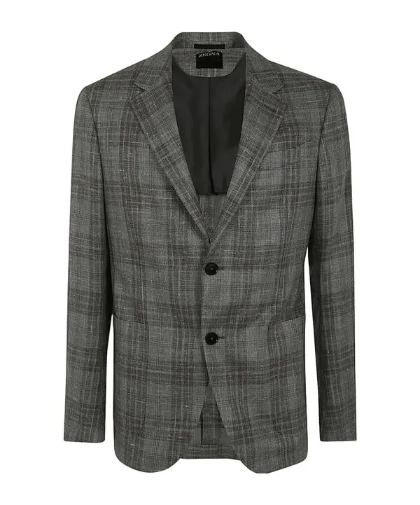 Zegna Single Breasted Checked Tailored Blazer - Black