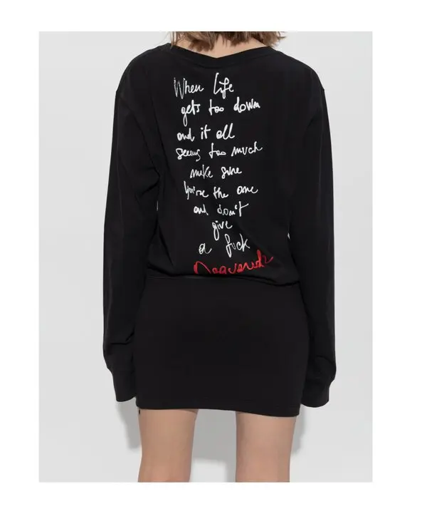 Dsquared2 Slogan Printed Long Sleeve Mini Dress - Black