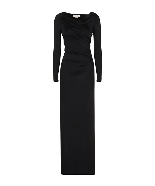 Victoria Beckham Off-shoulder Draped Satin Gown - Black