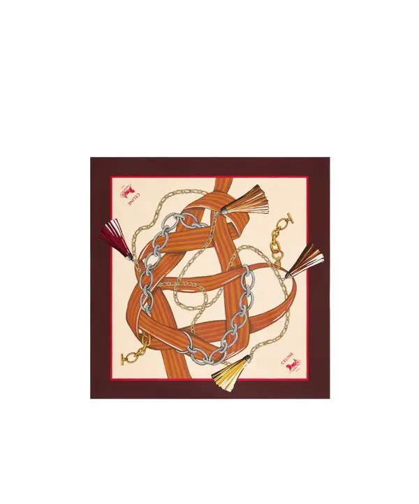 Celine Square In Silk Twill - Ivory/tan/brown