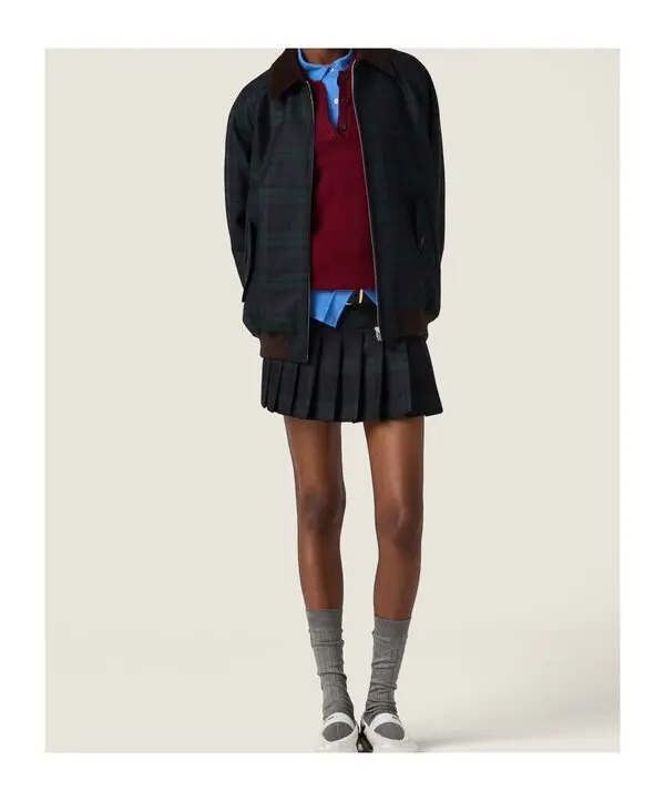 Miu Miu Long-sleeved Zipped Coat With Trimmed Pockets - Black
