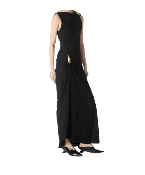 Bottega Veneta Sleeveless Maxi Dress With Metal Pendant Detail