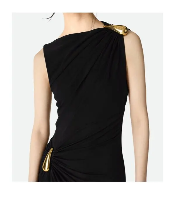 Bottega Veneta Sleeveless Maxi Dress With Metal Pendant Detail