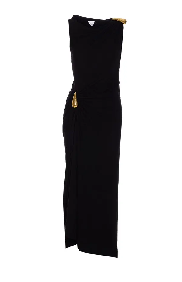 Bottega Veneta Sleeveless Maxi Dress With Metal Pendant Detail - Black