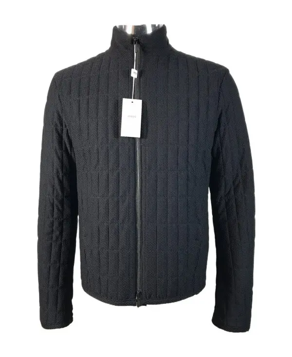Emporio Armani Logo Knitted Stand Collar Jacket - Black