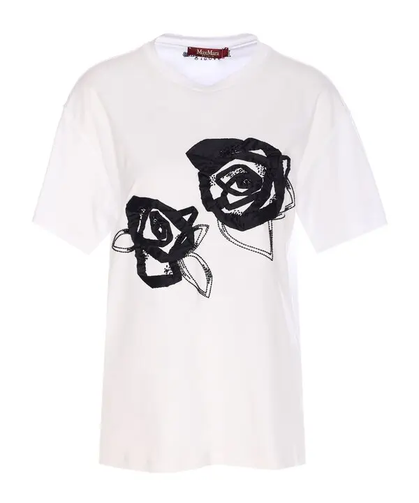 Max Mara Embellished Floral Crewneck T-shirt - White