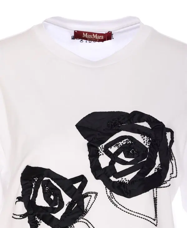Max Mara Embellished Floral Crewneck T-shirt - White