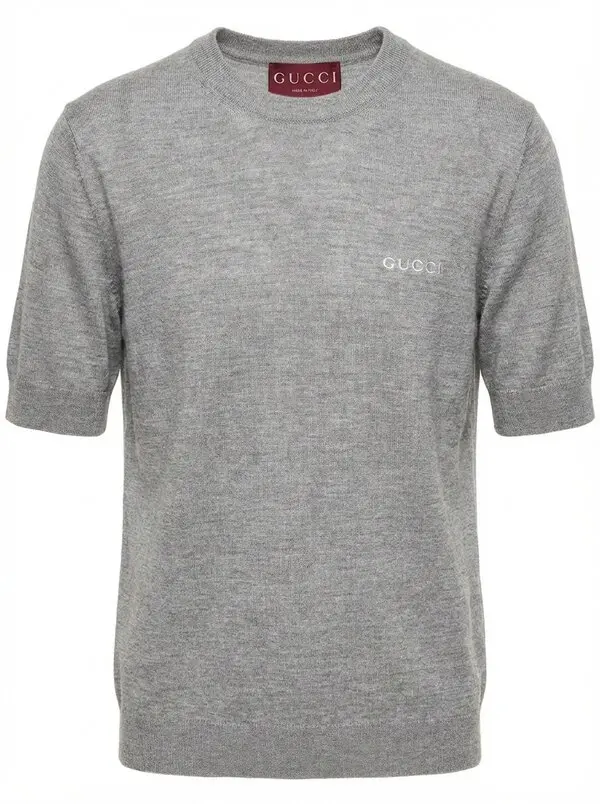 Gucci Cashmere Silk Top With Embroidered Logo - Grey