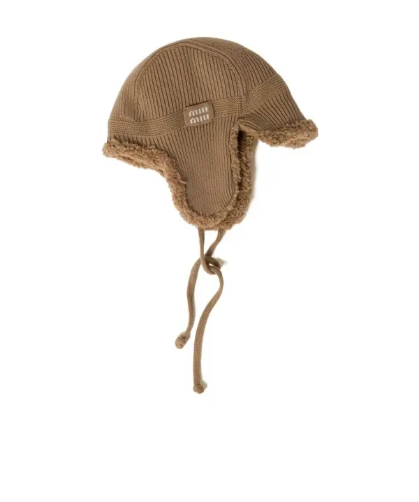 Miu Miu Wool, Cashmere And Shearling Trapper Hat - Camel Brown