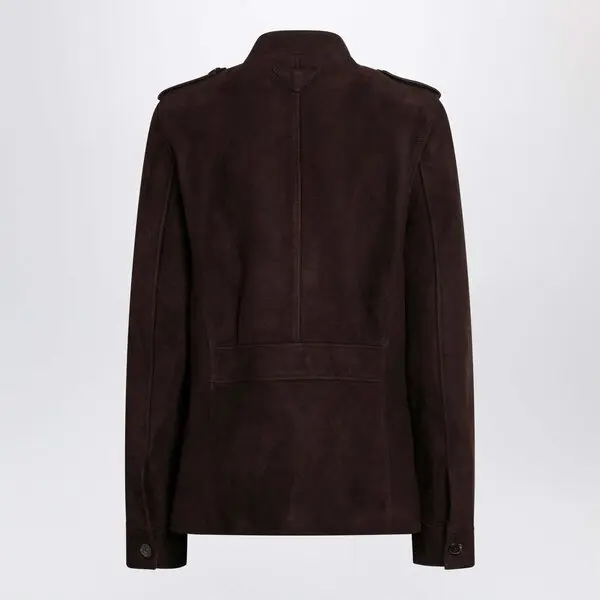 Prada Long-sleeved Button-up Jacket With Stand Collar - Brown