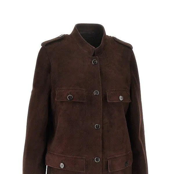 Prada Long-sleeved Button-up Jacket With Stand Collar - Brown