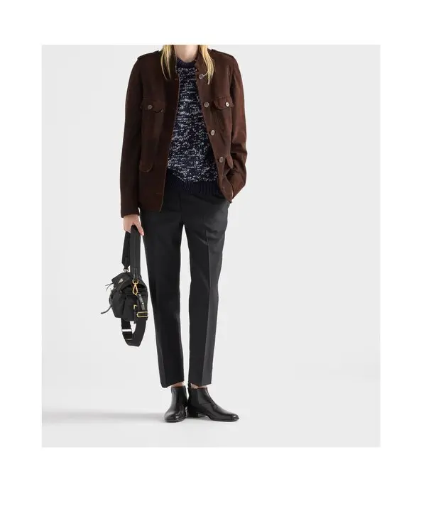 Prada Long-sleeved Button-up Jacket With Stand Collar - Brown