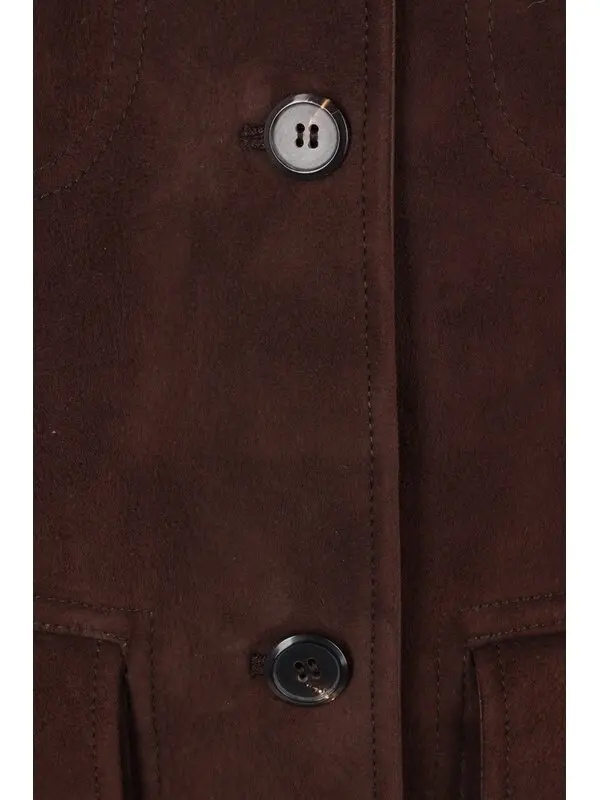 Prada Long-sleeved Button-up Jacket With Stand Collar - Brown