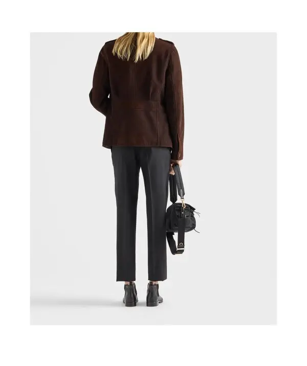Prada Long-sleeved Button-up Jacket With Stand Collar - Brown