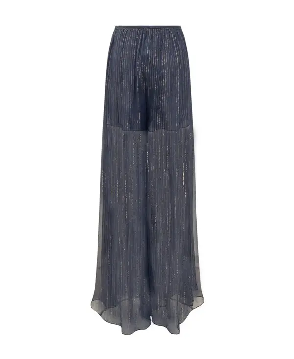 Rochas Sheer Wide Leg Pants With Vertical Metallic Stripes - Black