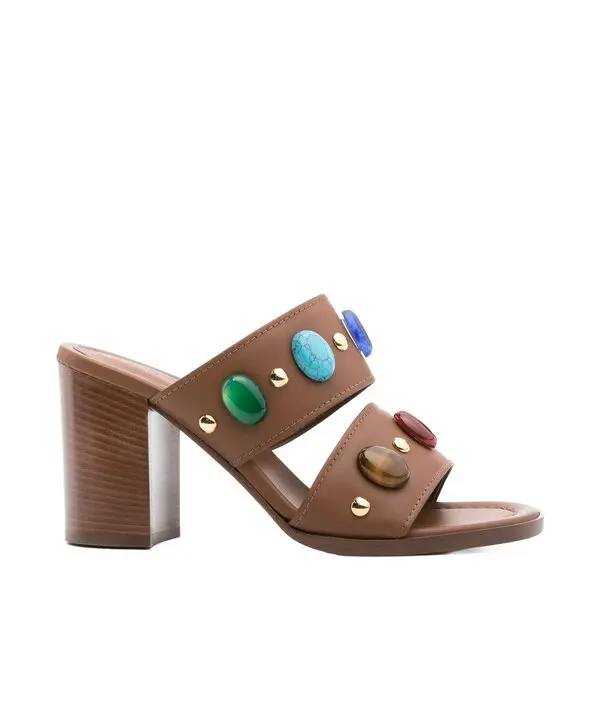 GIANVITO ROSSI Embellished Slip-on Mules - Brown