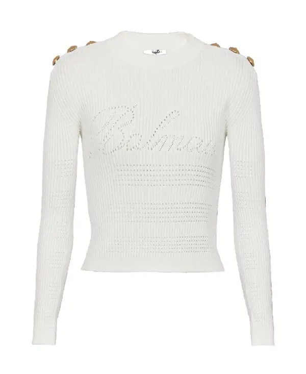 Balmain Logo Embellished Crewneck Jumper - White