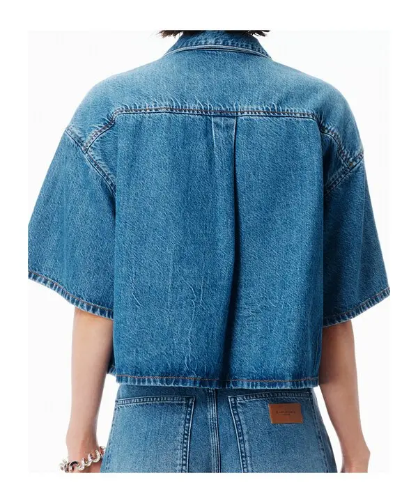 Alexander Wang Cropped Denim Shirt With Logo Pocket