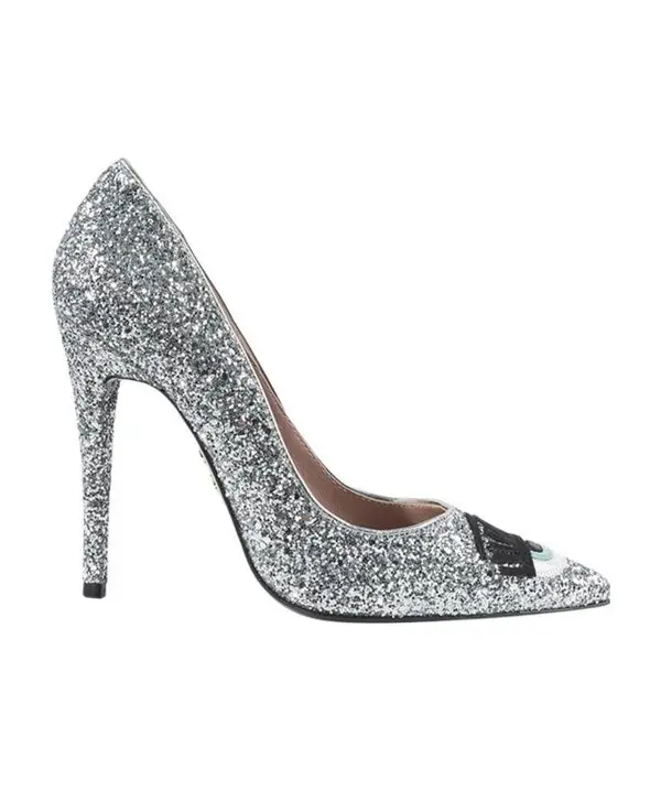 CHIARA FERRAGNI Sequined Pointed Toe High Heels - Gray