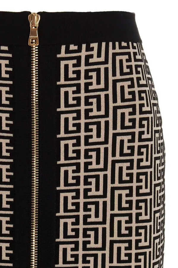 Balmain Monogram Zip-up Mini Skirt