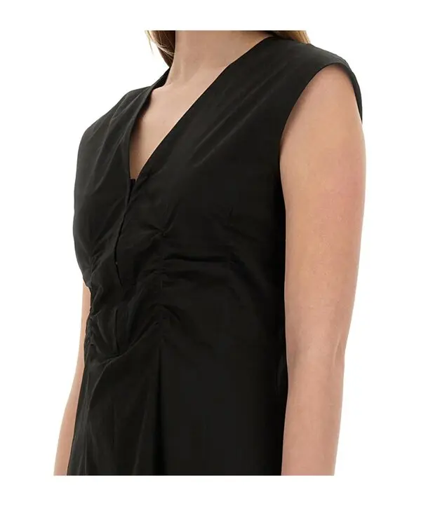 ALYSI V-neck Poplin Maxi Dress With Pleated Details - Black