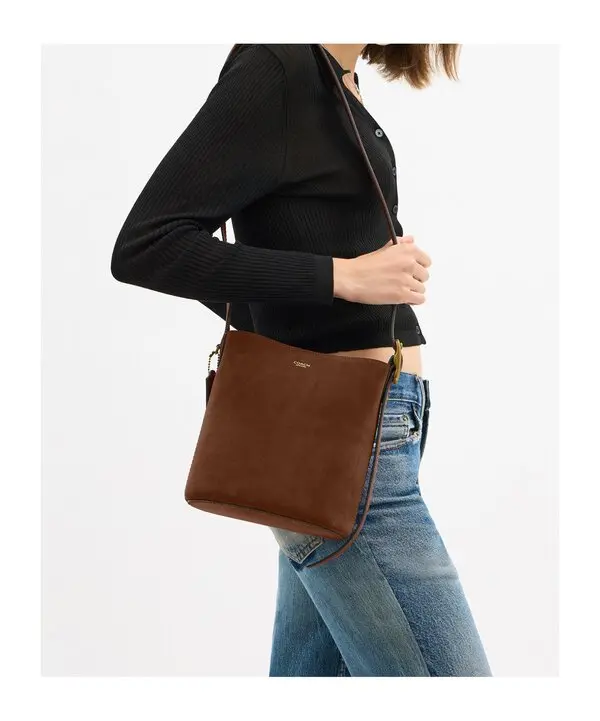COACH Bleecker 21 Bucket Bag In Suede - B4/warm Brown