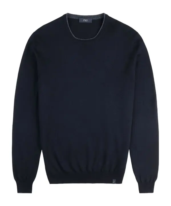 FAY Elbow-patch Wool Crewneck Jumper - Blue