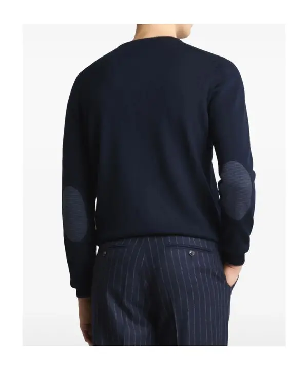 FAY Elbow-patch Wool Crewneck Jumper - Blue