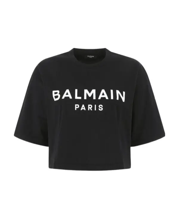 Balmain Logo Printed Cropped T-shirt - Black