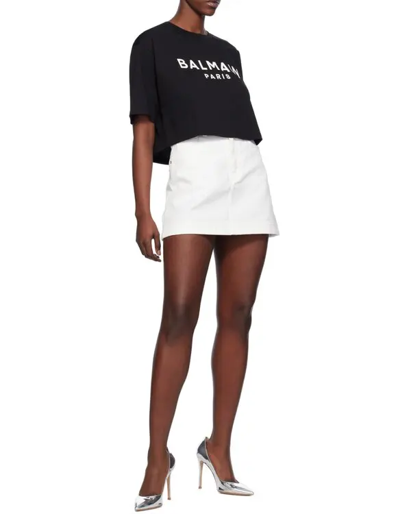 Balmain Logo Printed Cropped T-shirt - Black