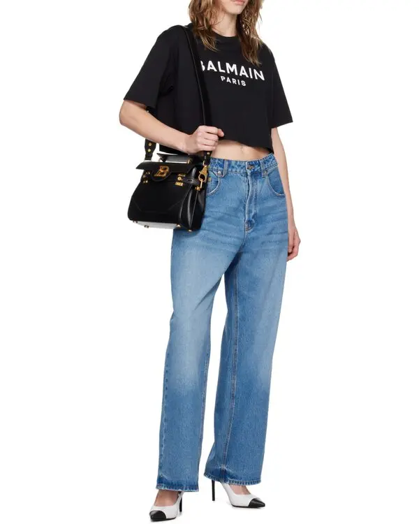 Balmain Logo Printed Cropped T-shirt - Black