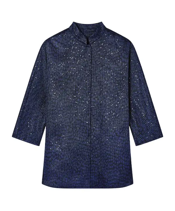 Giorgio Armani Sequin Embellished Stand Collar Jacket - Blue