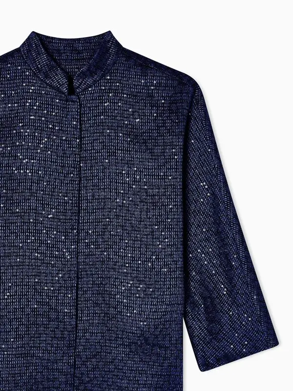 Giorgio Armani Sequin Embellished Stand Collar Jacket - Blue