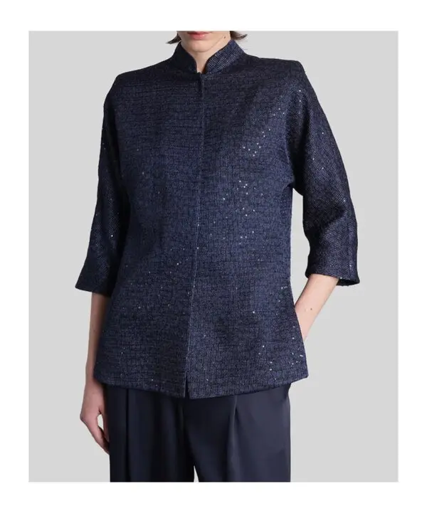 Giorgio Armani Sequin Embellished Stand Collar Jacket - Blue