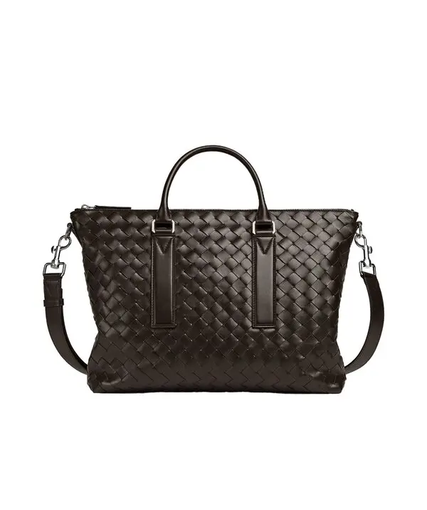 Bottega Veneta Intrecciato Zipped Briefcase - Chocolate Brown