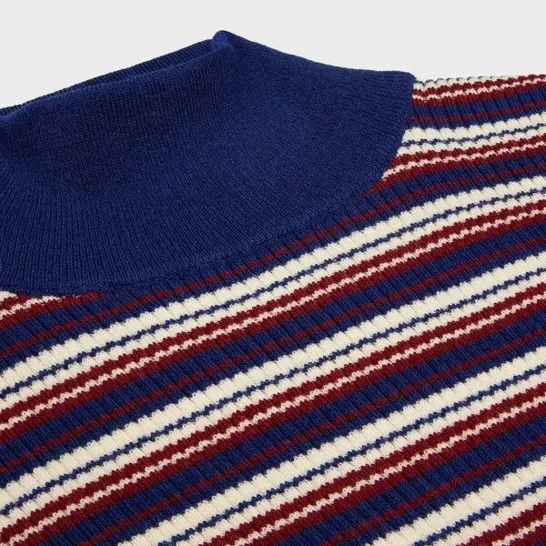 Celine Striped Ribbed Wool Turtleneck Sweater - Blue/beige/red