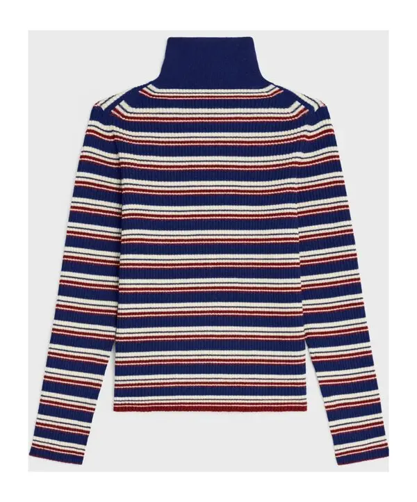 Celine Striped Ribbed Wool Turtleneck Sweater - Blue/beige/red