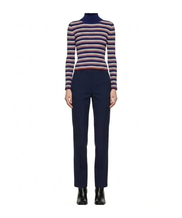 Celine Striped Ribbed Wool Turtleneck Sweater - Blue/beige/red