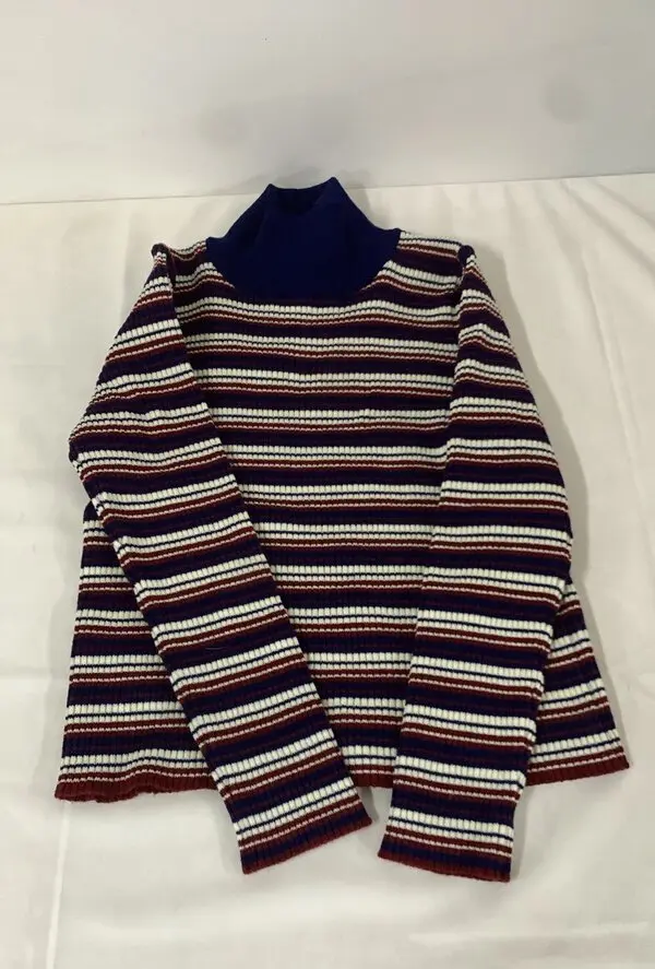 Celine Striped Ribbed Wool Turtleneck Sweater - Blue/beige/red