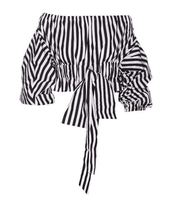PATOU Off-shoulder Bow-detailed Striped Top - Black