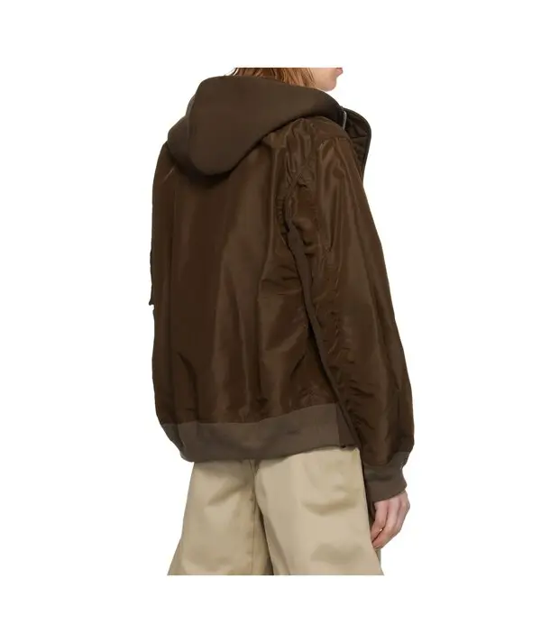 Sacai Patchwork Zip-up Hooded Jacket - Brown