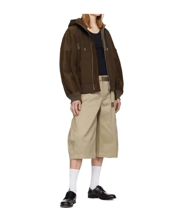 Sacai Patchwork Zip-up Hooded Jacket - Brown