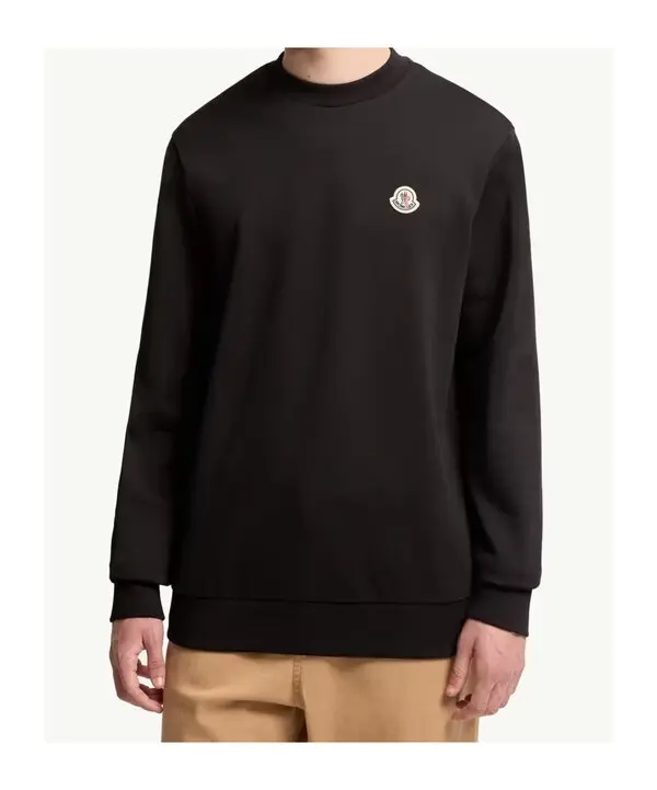 Moncler Crewneck Sweatshirt With Logo Patch - Black