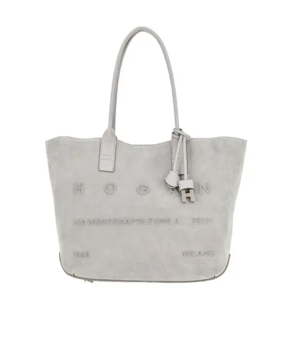 Hogan Suede Tote Bag With Pendant Detail - Gray