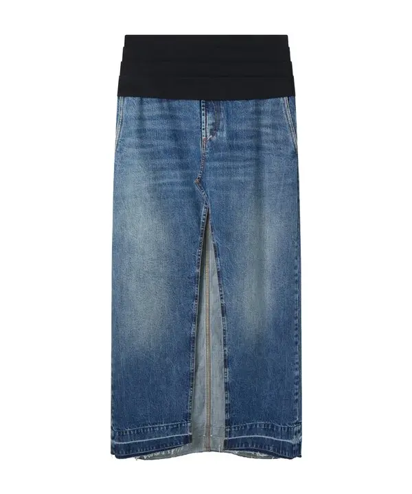 Stella McCartney Frayed-edge Denim Maxi Skirt With Slit - Blue