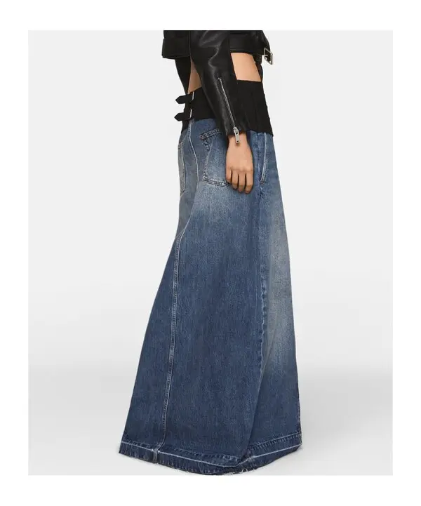 Stella McCartney Frayed-edge Denim Maxi Skirt With Slit - Blue