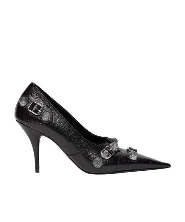 Balenciaga Pointed Toe Pumps With Silver Tone Metal Detailing