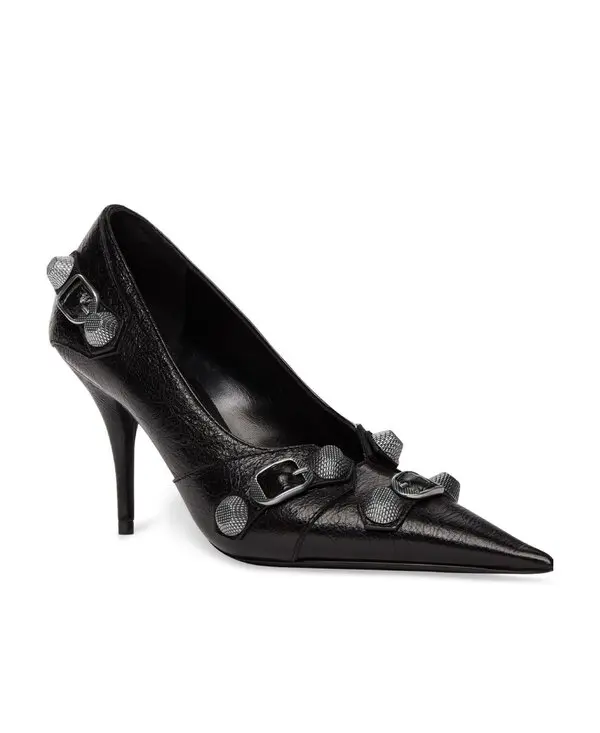 Balenciaga Pointed Toe Pumps With Silver Tone Metal Detailing