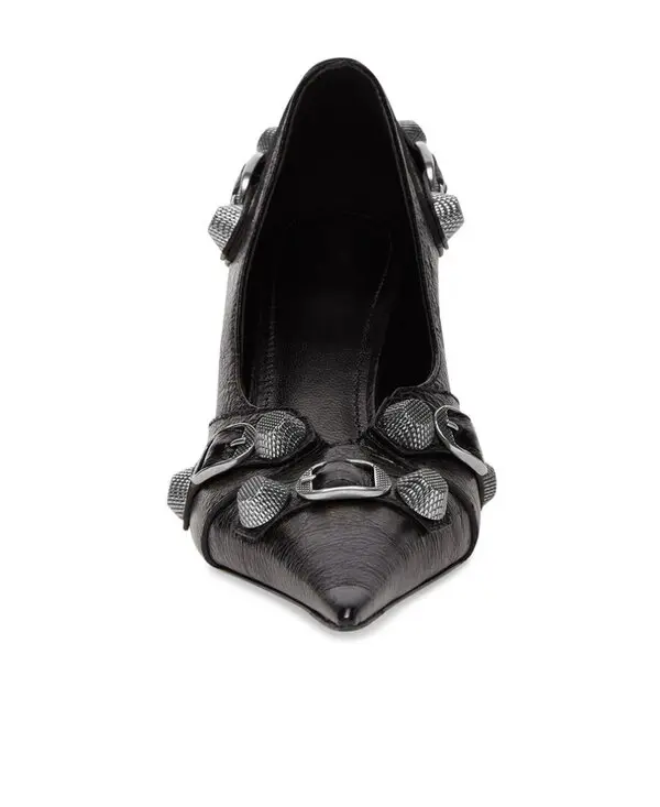 Balenciaga Pointed Toe Pumps With Silver Tone Metal Detailing