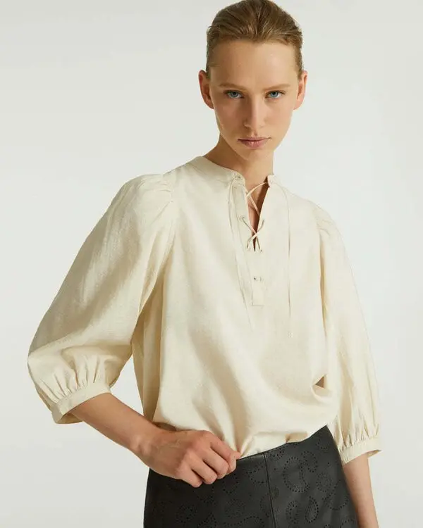 YVES SALOMON Tie Detailed Seersucker Blouse